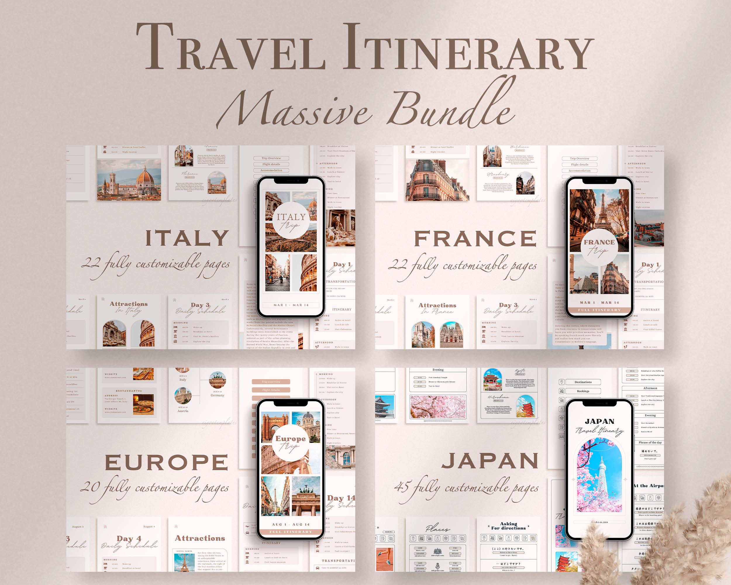 Travel Itinerary Bundle, Editable Travel Planner, Digital Travel Guide ...