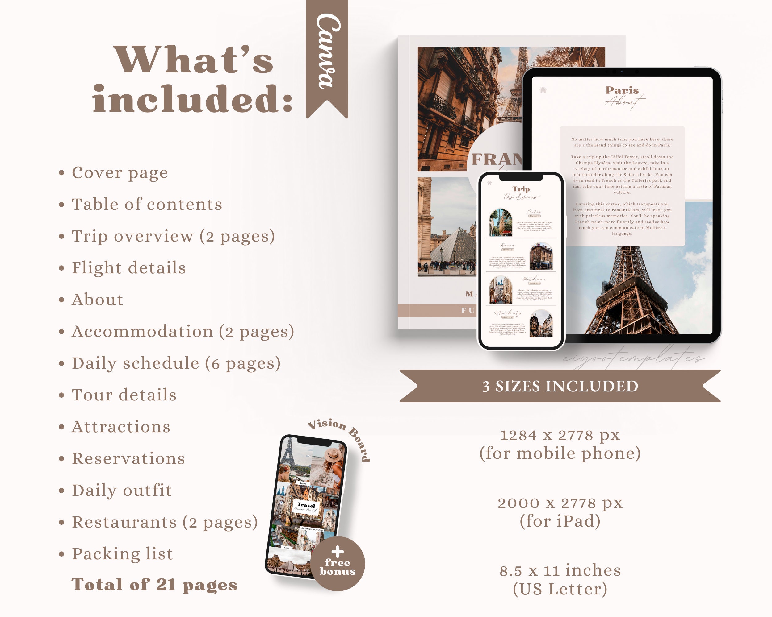 France Travel Itinerary Template: Editable Trip Planner (canva Template ...