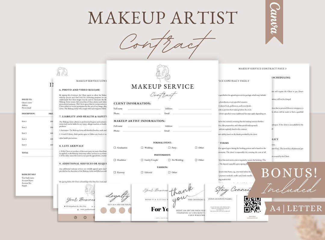Makeup Service Contract Template, Makeup Contract Agreement, Makeup ...