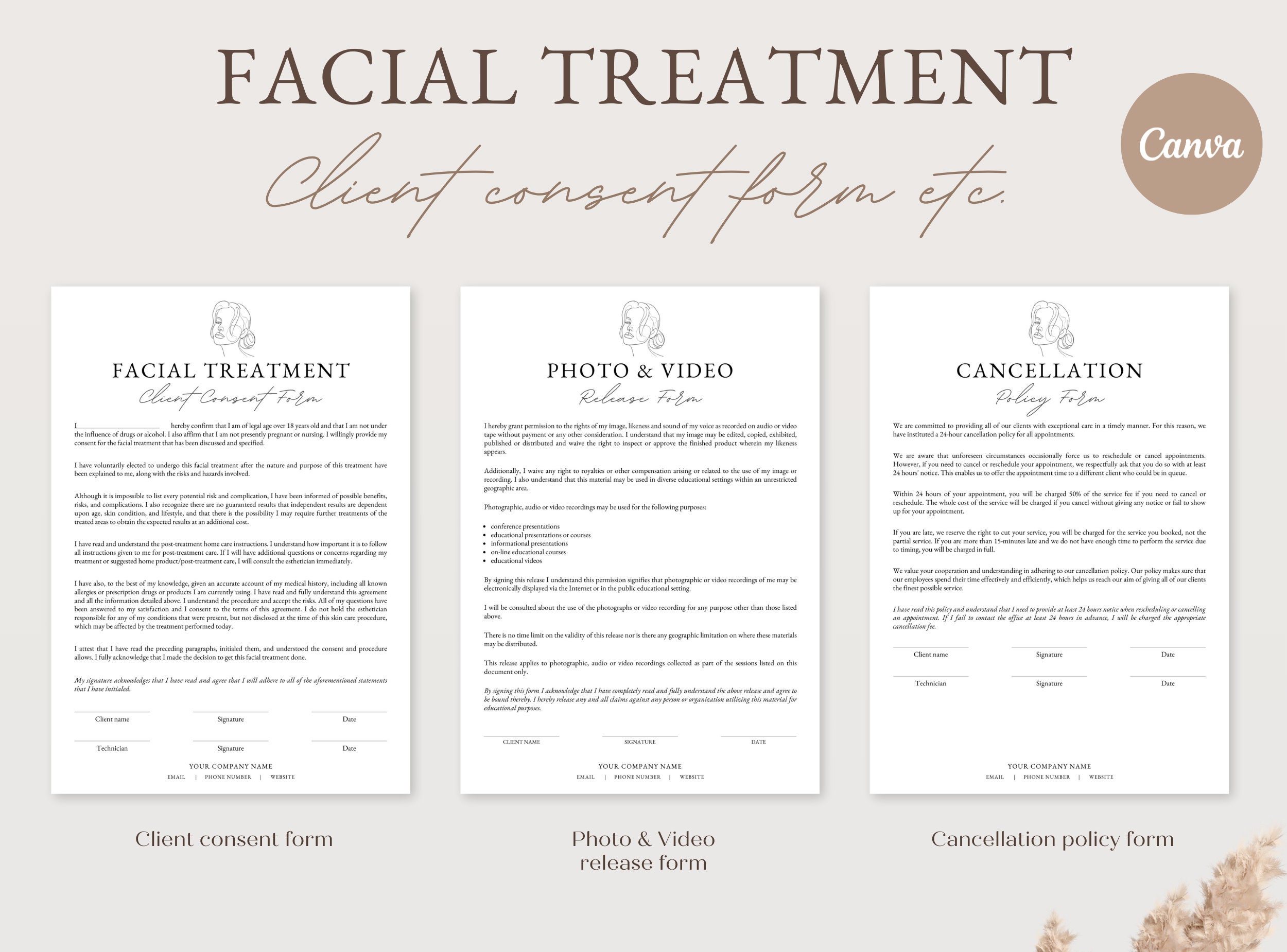 Esthetician Forms Bundle: Facial Consultation, Consent, and Treatment ...