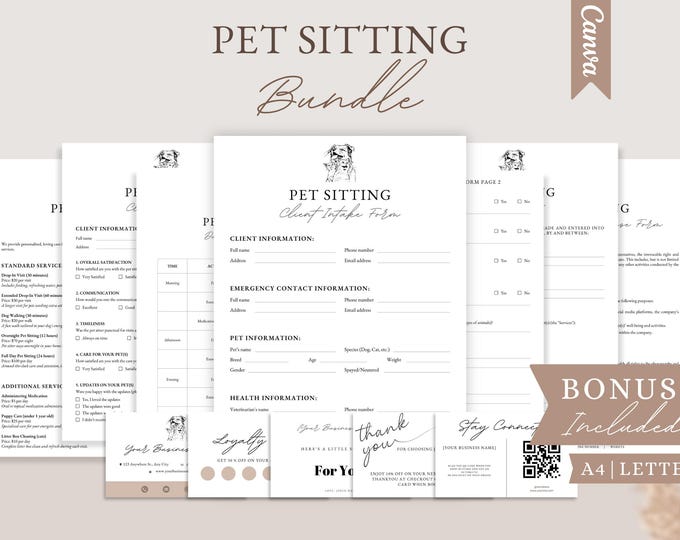 Pet Sitting Forms Bundle: Client Agreement, Invoice, Feedback (canva ...