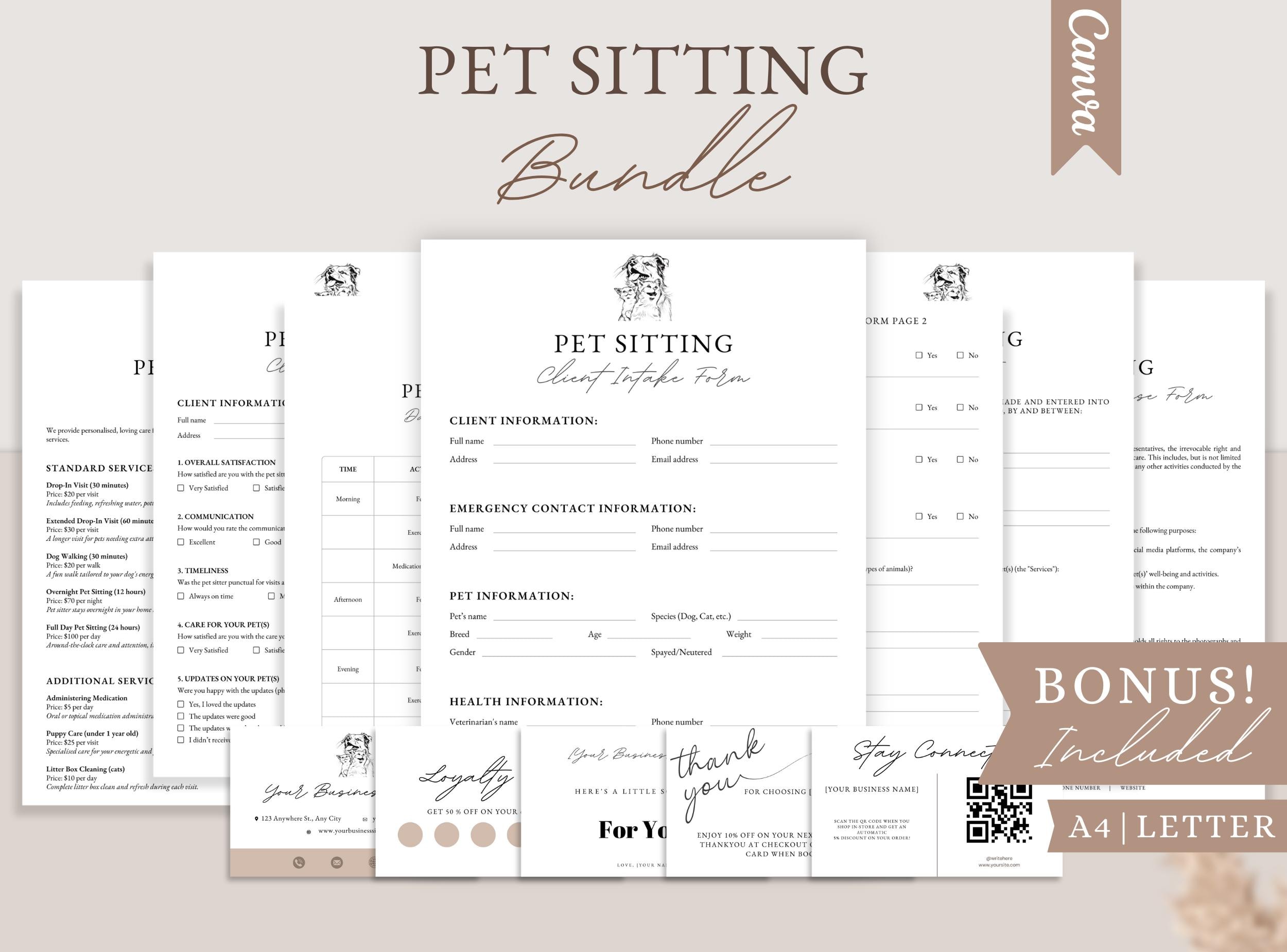 Pet Sitting Forms Bundle: Client Agreement, Invoice, Feedback (canva ...