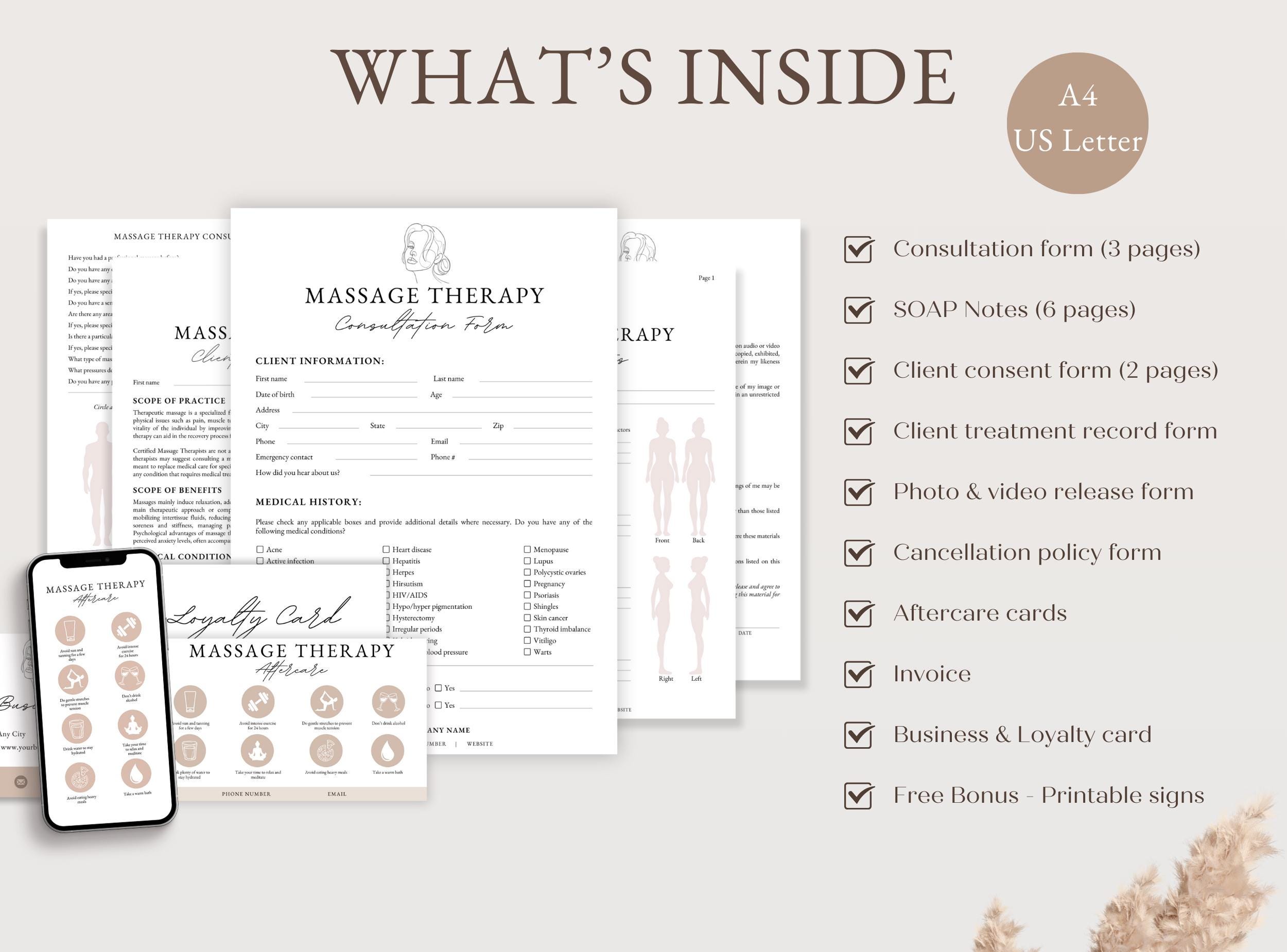 Editable Massage Therapy Forms: Client Consultation, Consent (digital ...