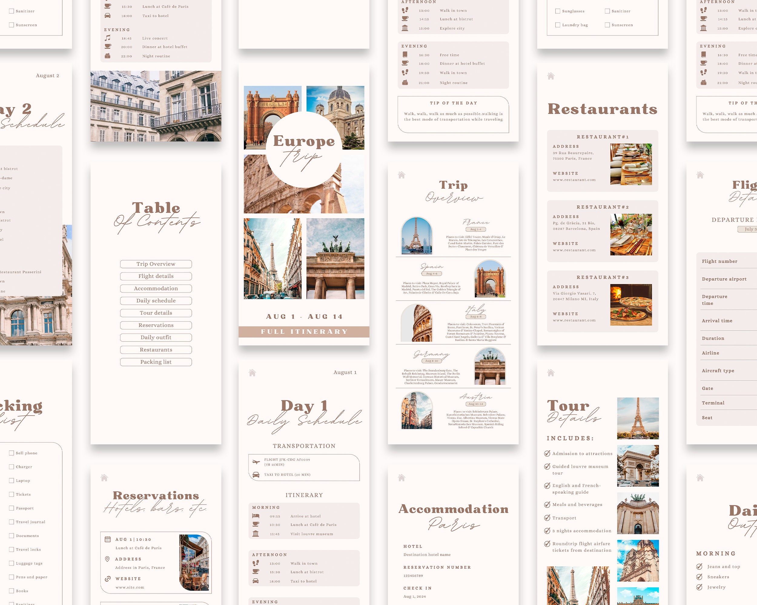 Europe Travel Itinerary Template: Editable Canva Planner (digital ...