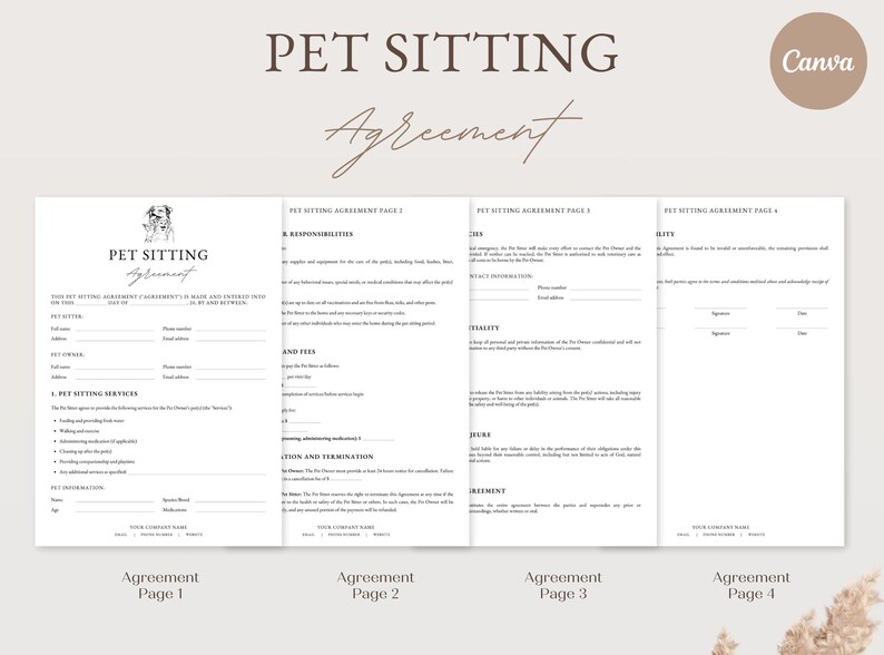 Pet Sitting Forms Bundle: Client Agreement, Invoice, Feedback (canva ...