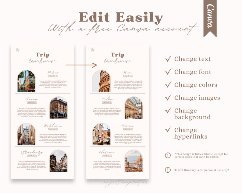 France Travel Itinerary Template: Editable Trip Planner (canva Template ...