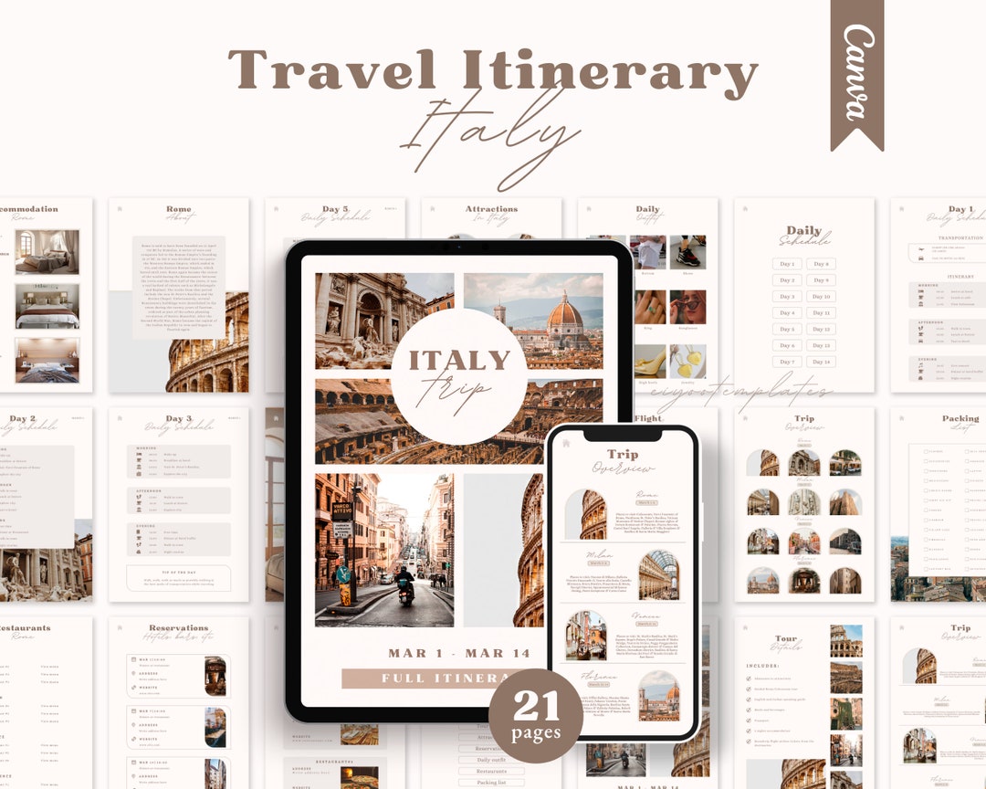 Italy Travel Itinerary Template: Editable Canva Planner (digital ...