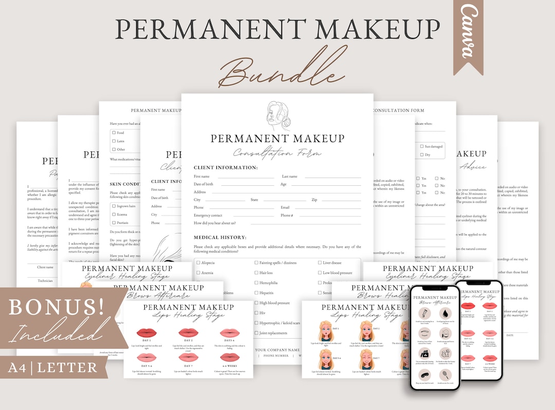 Editable Permanent Makeup Forms: PMU Consent, Aftercare (canva Template ...