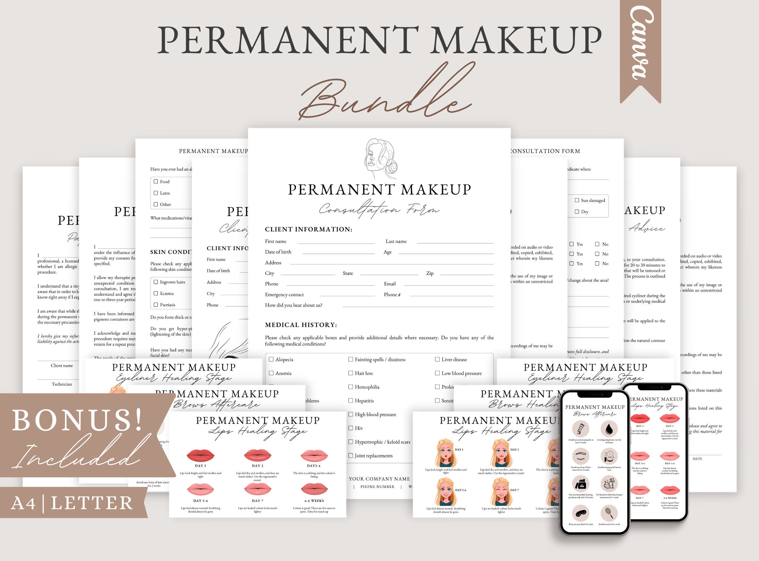 Permanent Makeup Forms, Editable PMU Consent Form, Makeup Consultation ...