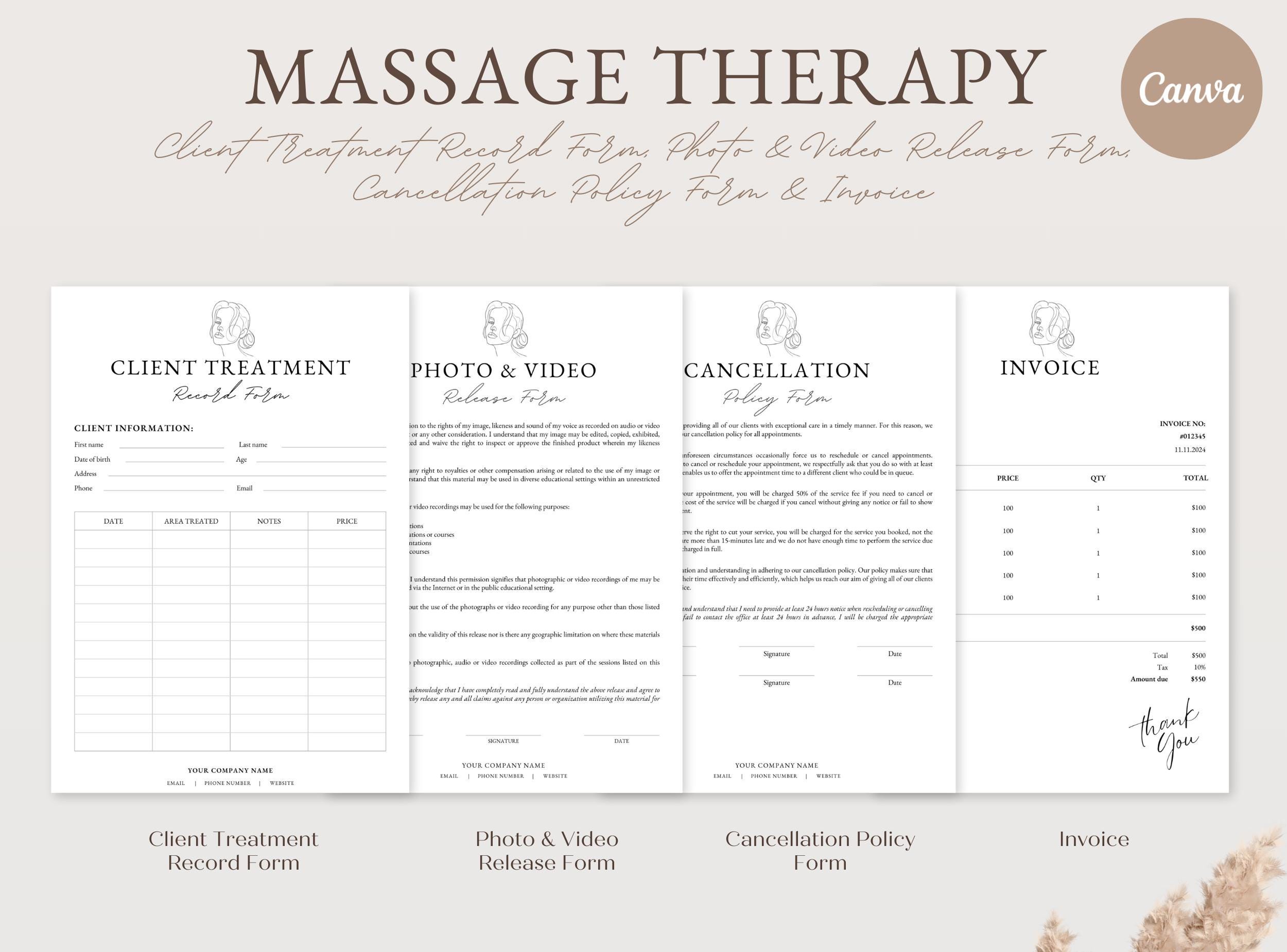 Editable Massage Therapy Forms: Client Consultation, Consent (digital ...