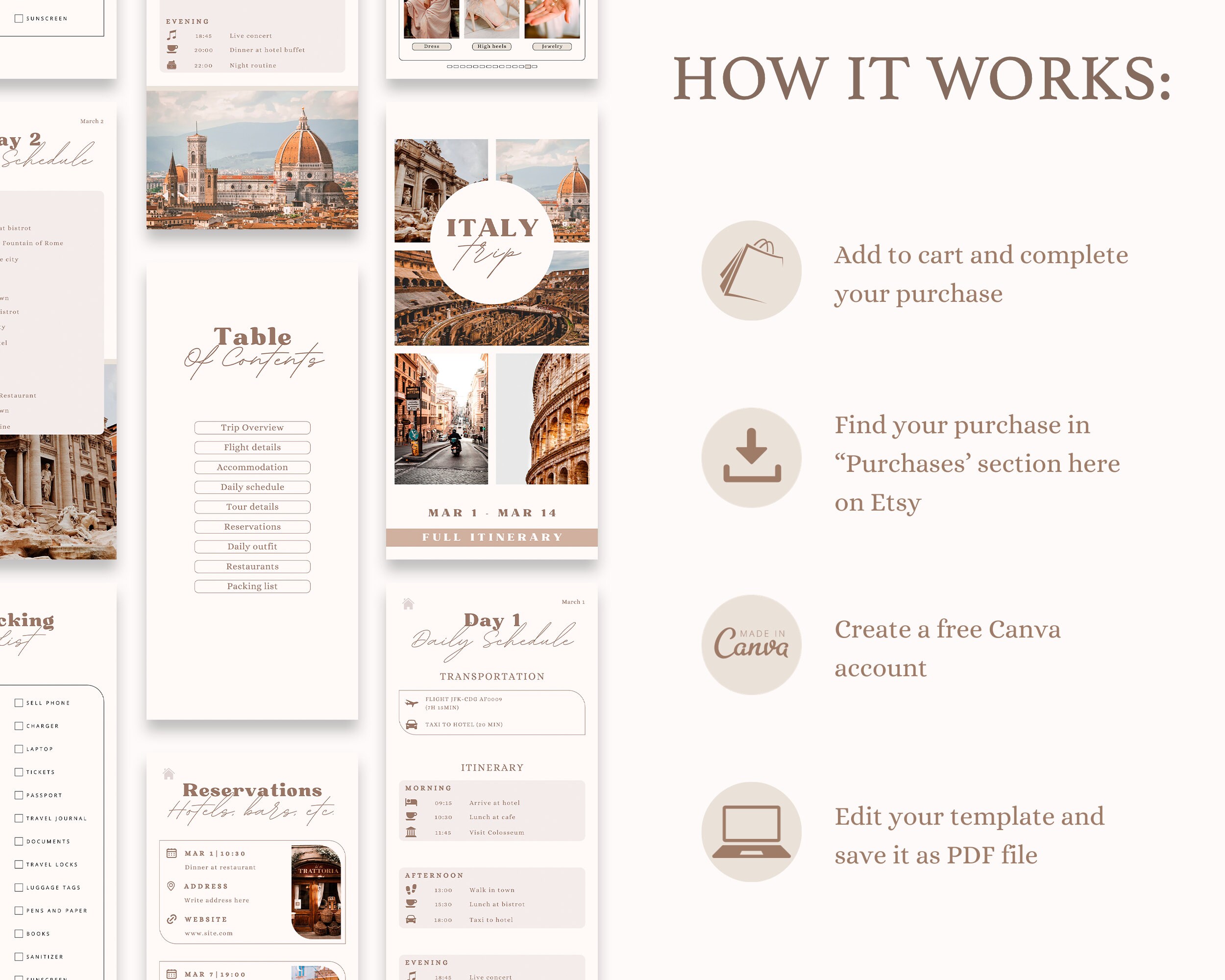 Italy Travel Itinerary Template, Editable Travel Planner, Travel Guide ...