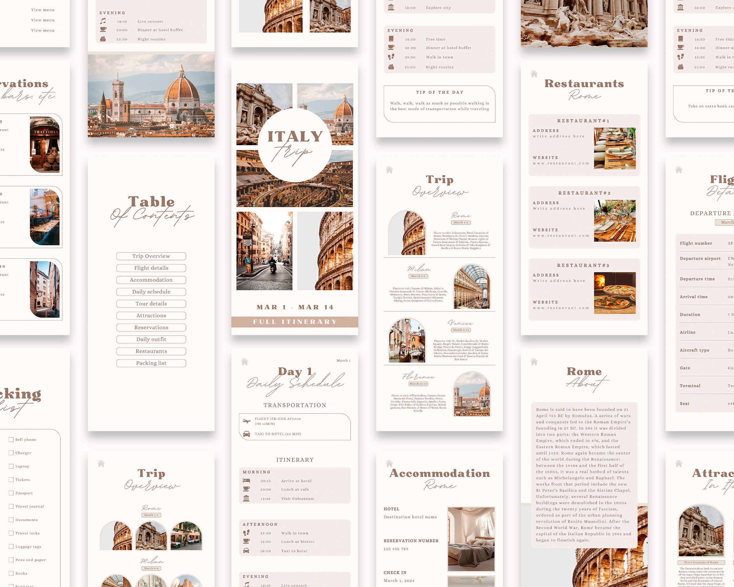 Italy Travel Itinerary Template: Editable Digital Travel Planner (canva ...
