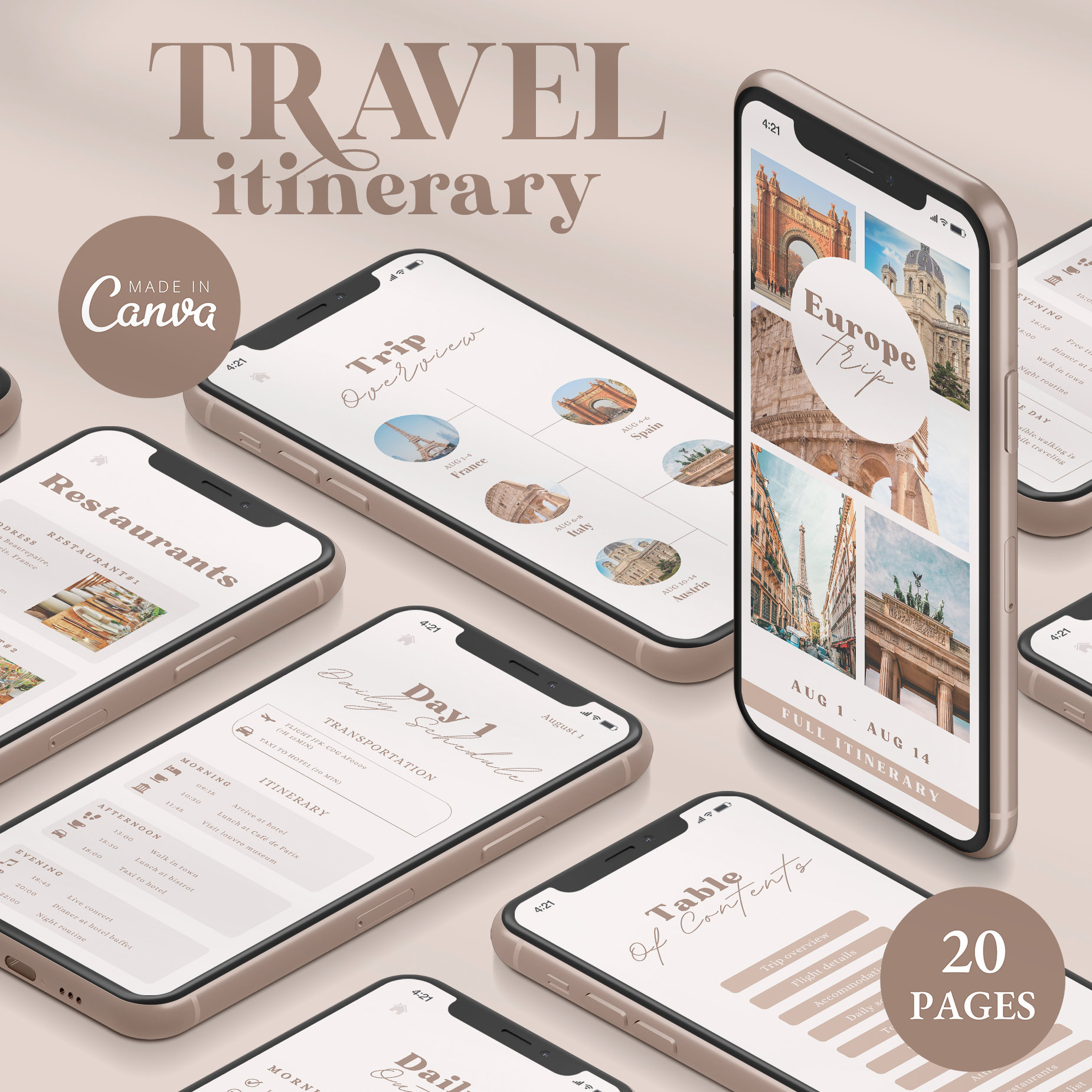 Europe Travel Itinerary Template, Editable Travel Planner, Europe ...