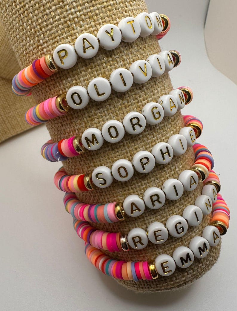 Custom Colored Name Bracelet | Heishi Bead Bracelet | Personalized Name ...