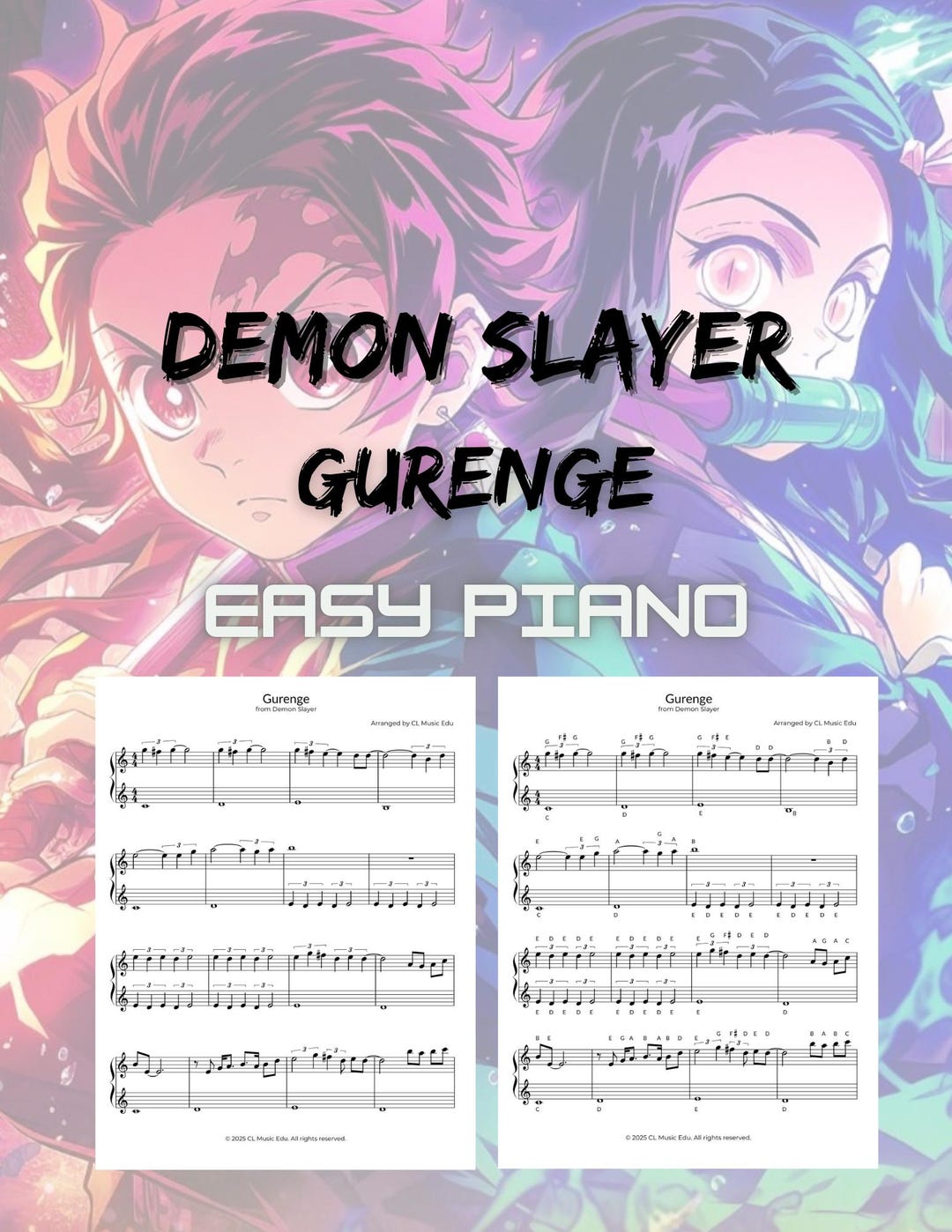 Demon Slayer | Gurenge | Easy Piano Arrangement With Note Names - Etsy