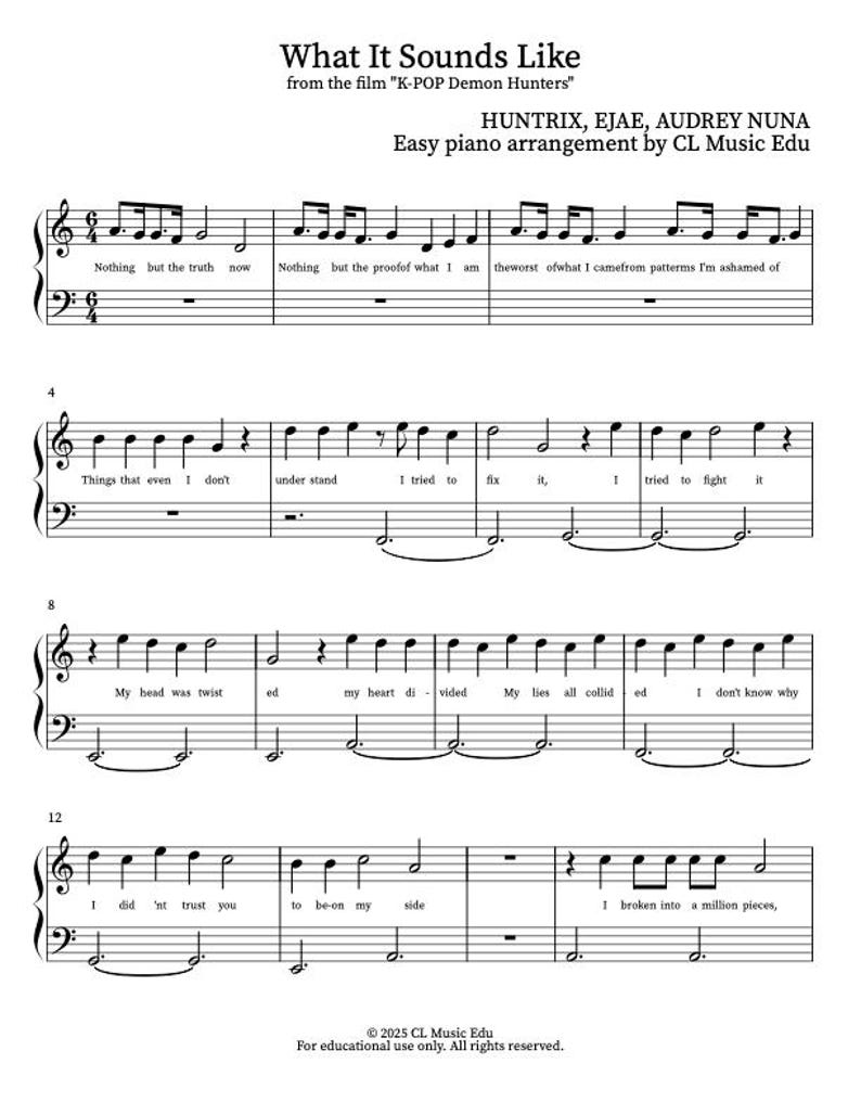 K-pop Demon Hunters – What It Sounds Like (easy Sheet Music for Piano ...