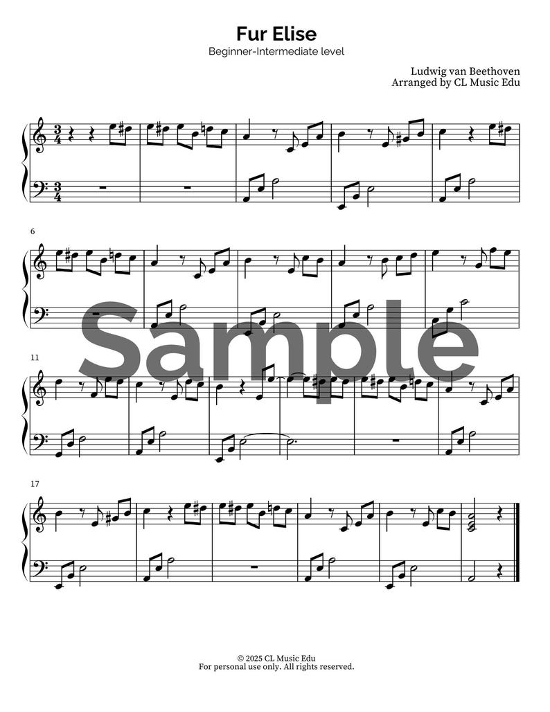 Für Elise by Beethoven | Easy Piano With Note Names - Etsy