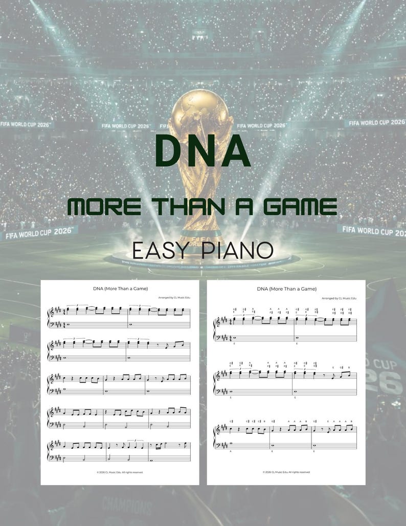 DNA (more Than a Game) World Cup 2026 | Easy Piano| With Note Names ...