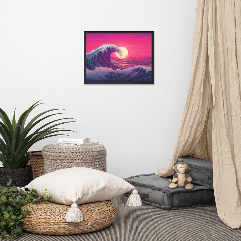 Retro Wave: Pink and Purple Tropical Landscape Framed Poster, Rad 80s ...