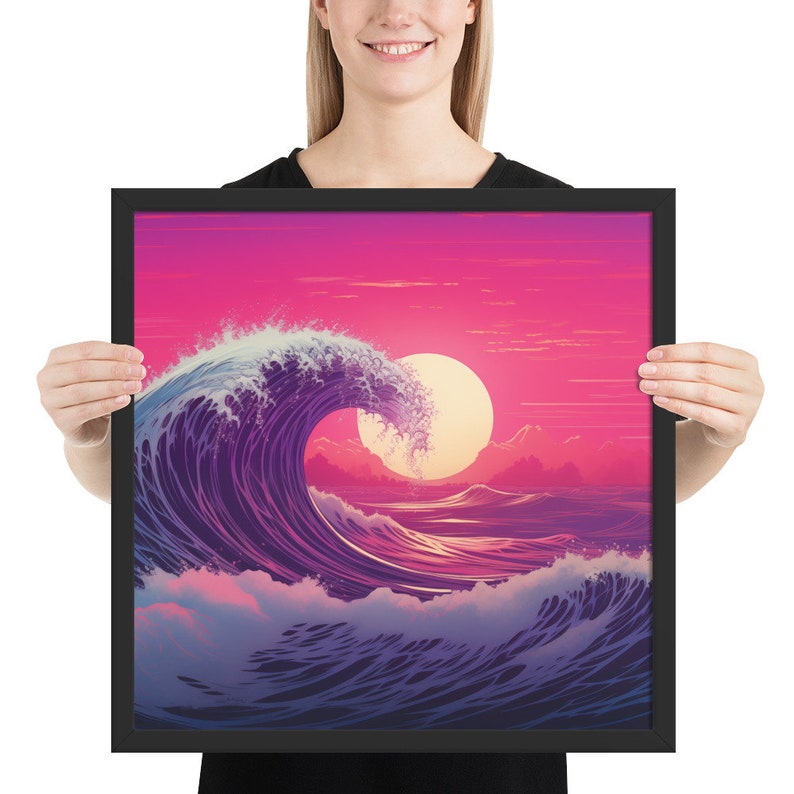 Retro Wave: Pink and Purple Tropical Landscape Framed Poster, Rad 80s ...