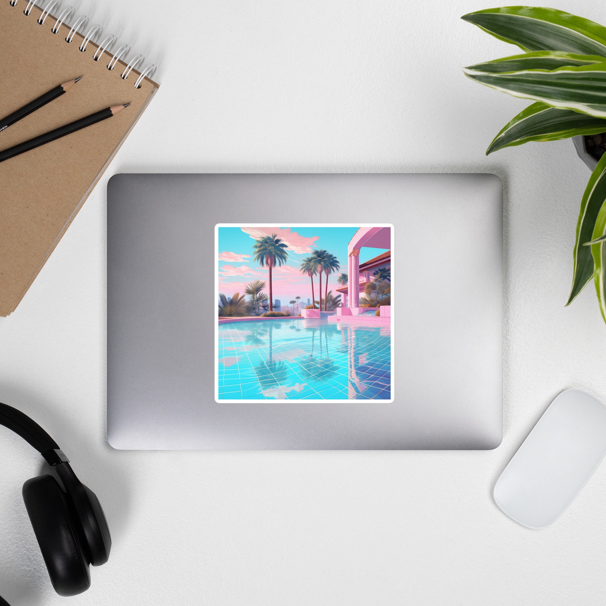 Palm Oasis Poolside Paradise Retrowave Sticker, Rad 80s 90s, Vaporwave ...