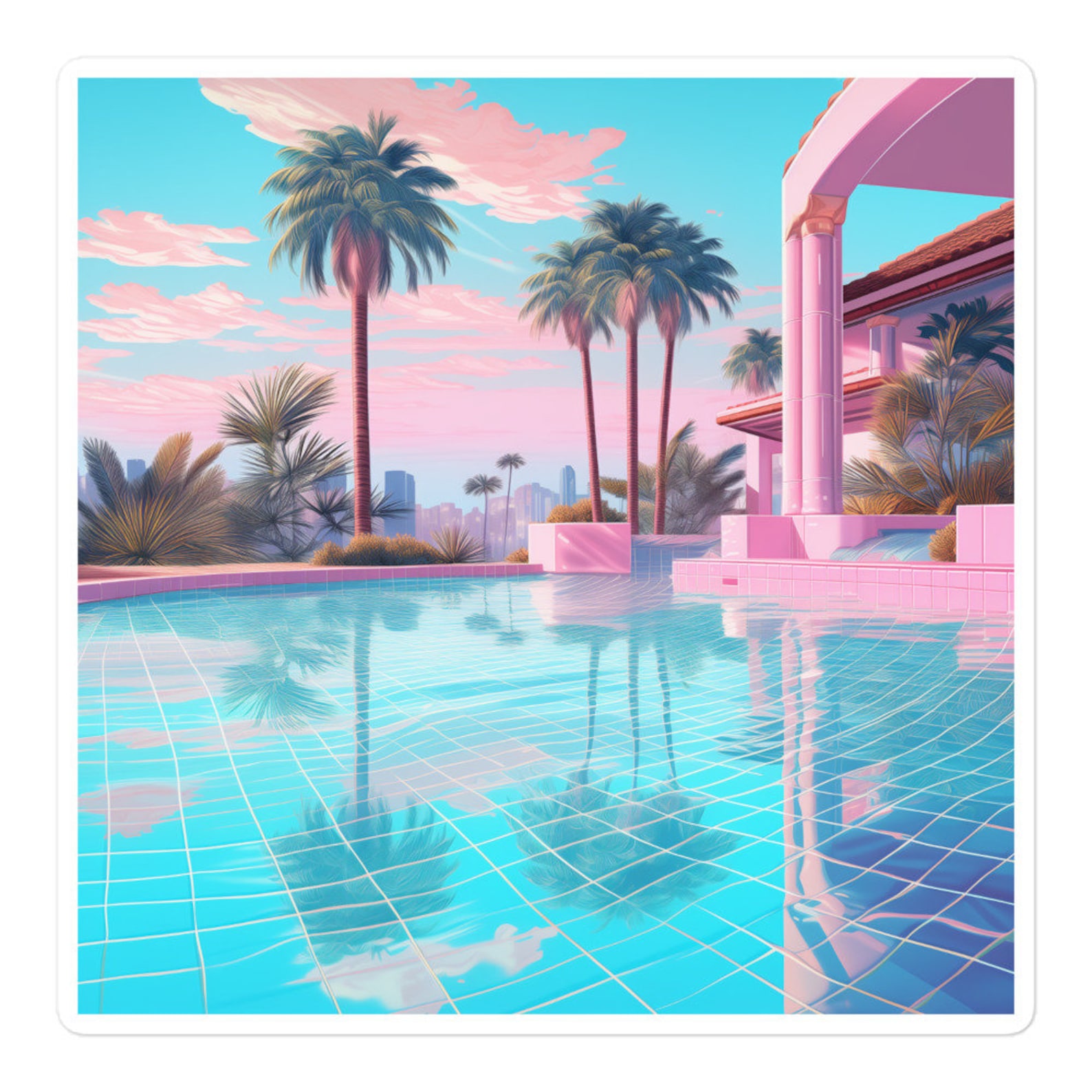Palm Oasis Poolside Paradise Retrowave Sticker, Rad 80s 90s, Vaporwave ...