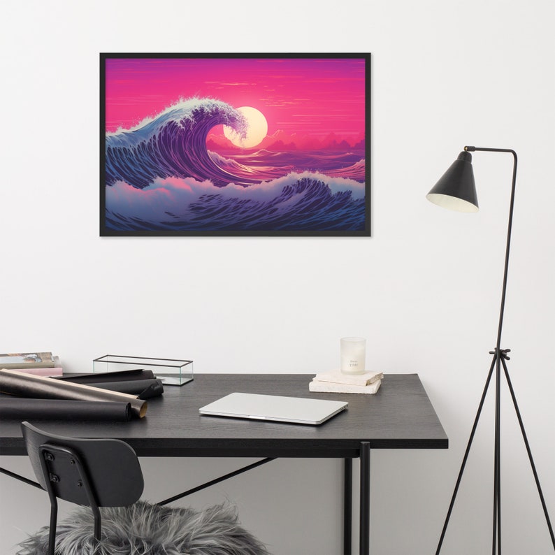 Retro Wave: Pink and Purple Tropical Landscape Framed Poster, Rad 80s ...