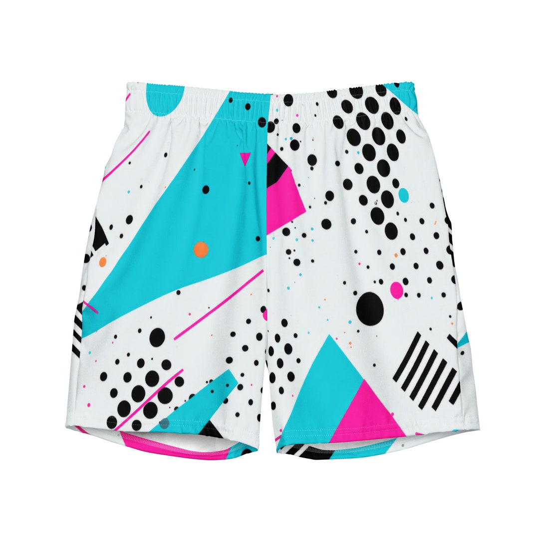 Geometric Synthwave Confetti, Rad Men's Swim Trunks, 80s 90s Vibes ...