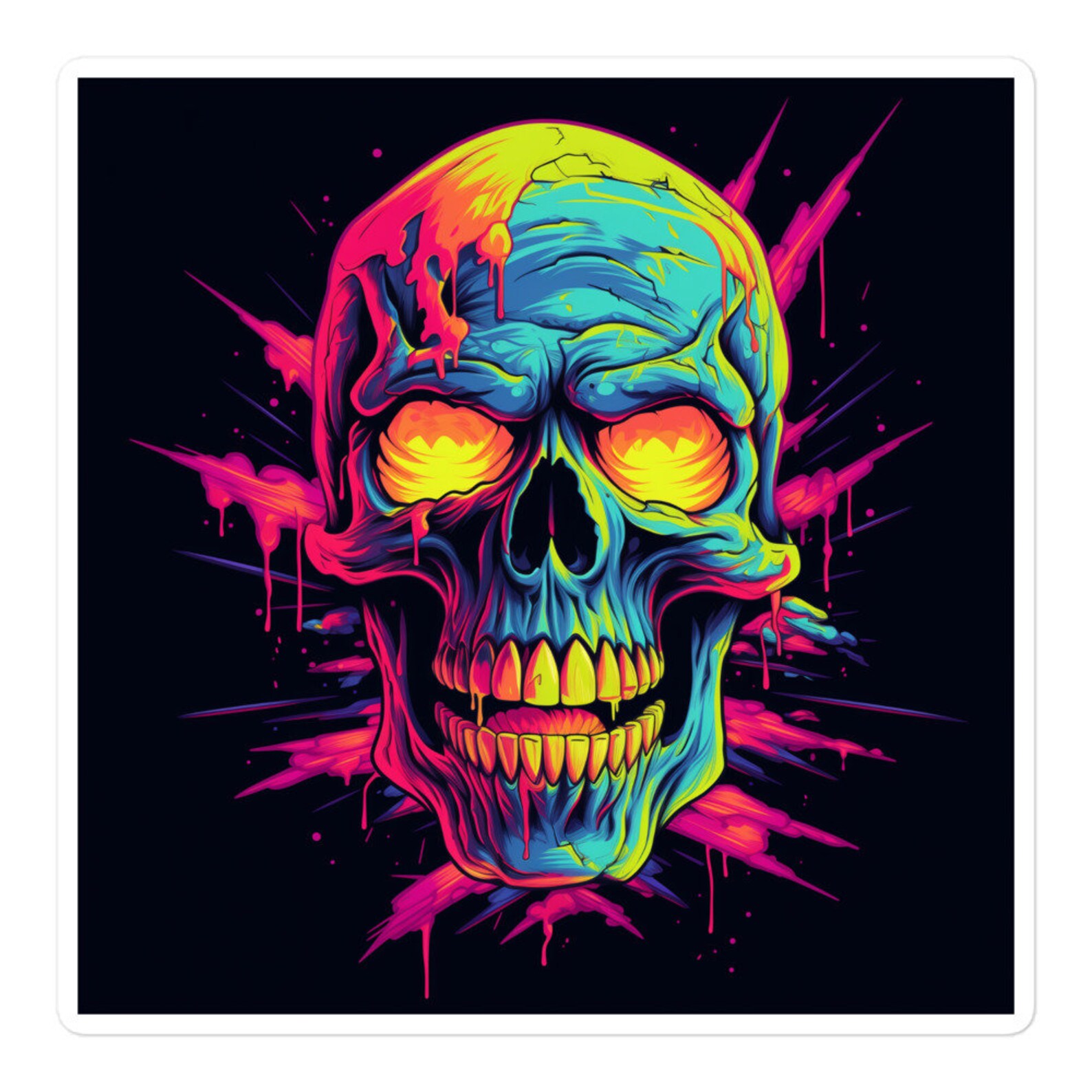 Neon Terror Skull, Rad Sticker, 80s, 90s, Retro Vibe, Electric, Neon ...