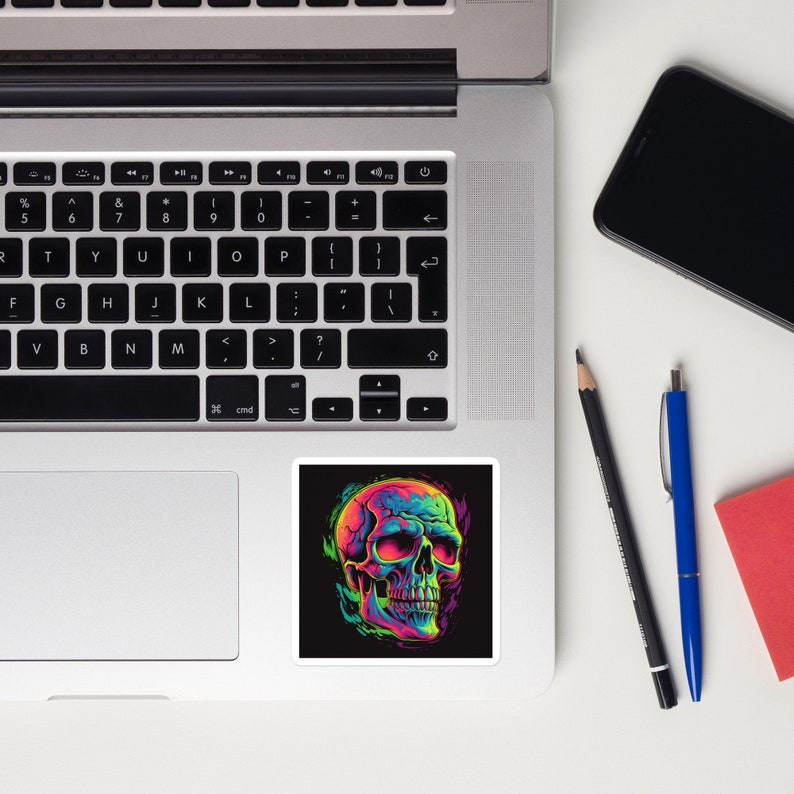 Retro Specter: Glowing Neon Skull Sticker, Rad 80s 90s, Radical ...