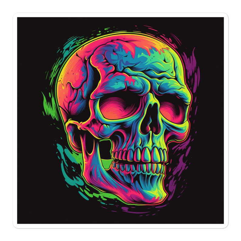 Retro Specter: Glowing Neon Skull Sticker, Rad 80s 90s, Radical ...
