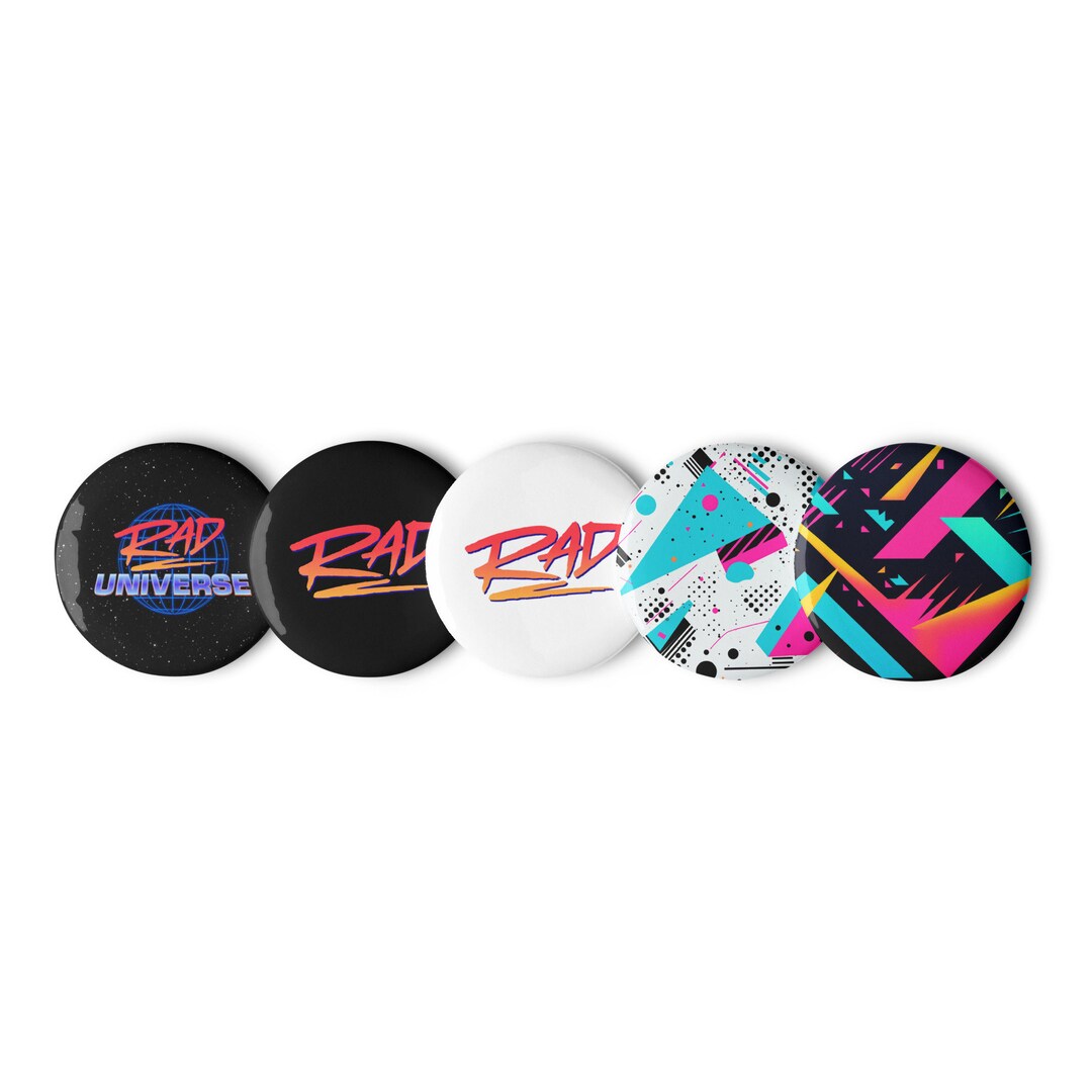 Rad Universe Set of 5 Pin Buttons, RAD, New Wave, Confetti, 80s, 90s ...