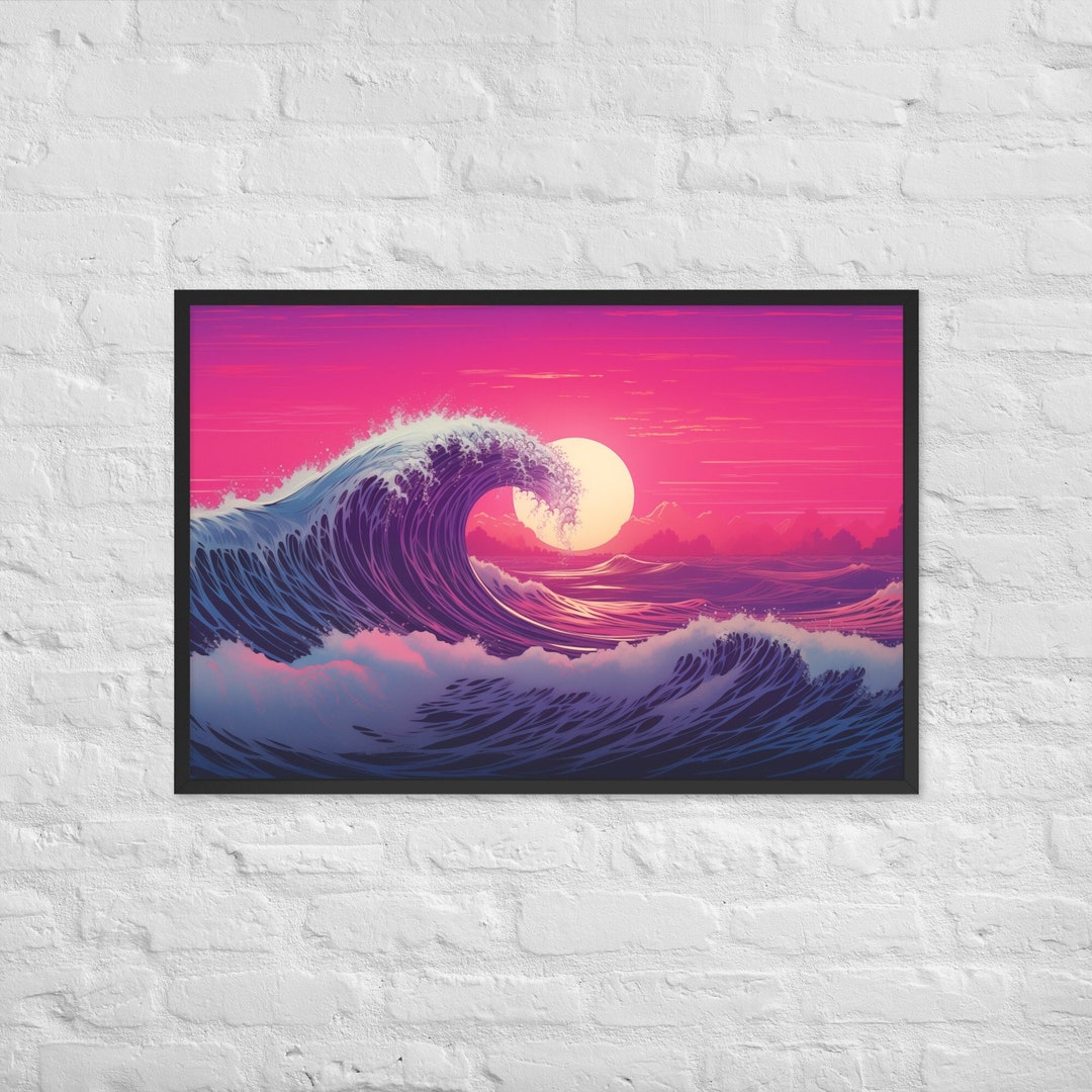 Retro Wave: Pink and Purple Tropical Landscape Framed Poster, Rad 80s ...