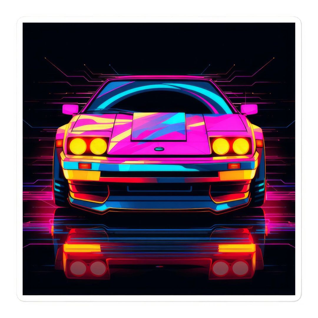 Neon Sports Car Turbo, RAD Vinyl Sticker, 80s 90s Aesthetic, Retro ...