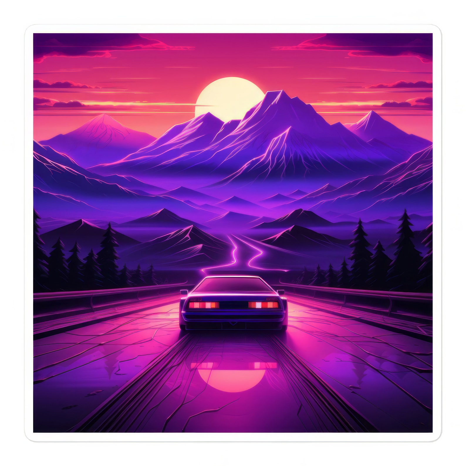 Purple Mountain Sunset Turbo Racer, RAD Vinyl Sticker, 80s 90s ...