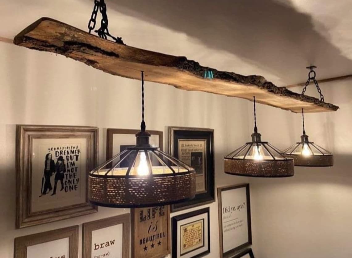 Stunning Reclaimed Wood/live Edge, Beam Light , Treated, 3 Pendant ...