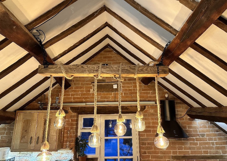 Stunning Rustic Solid Reclaimed Wooden Beam Ceiling Light Compete With ...
