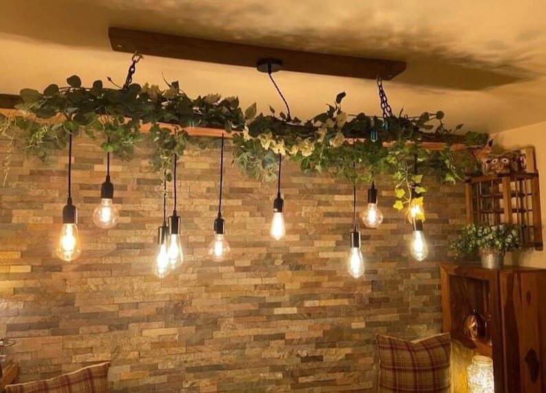 Live Edge Wood ,rustic Ceiling Light Plank With Pendant Edison Black ...