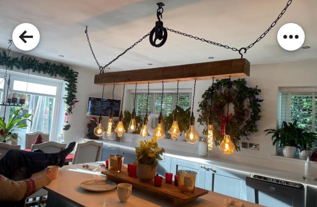 Rustic Wooden Beam Light With Vintage Pendant Edison Bulb Holders Hung ...