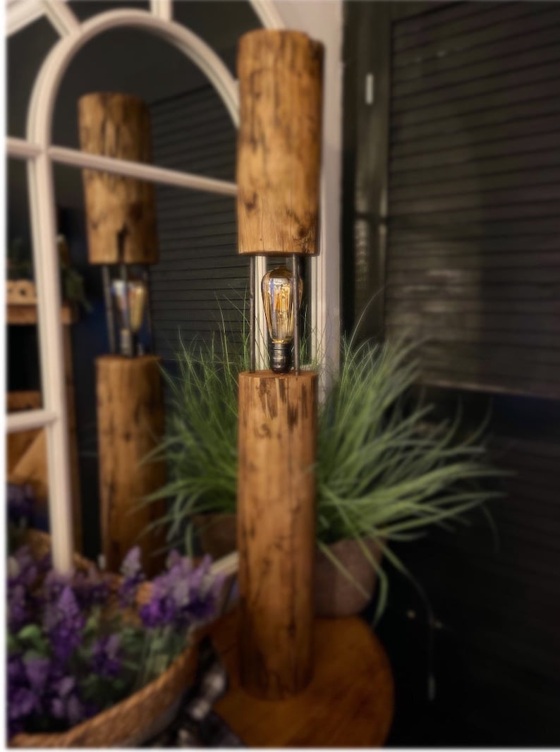 Rustic Wooden Floor Standing Lamp, Handmade From Reclaimed Wood With ...