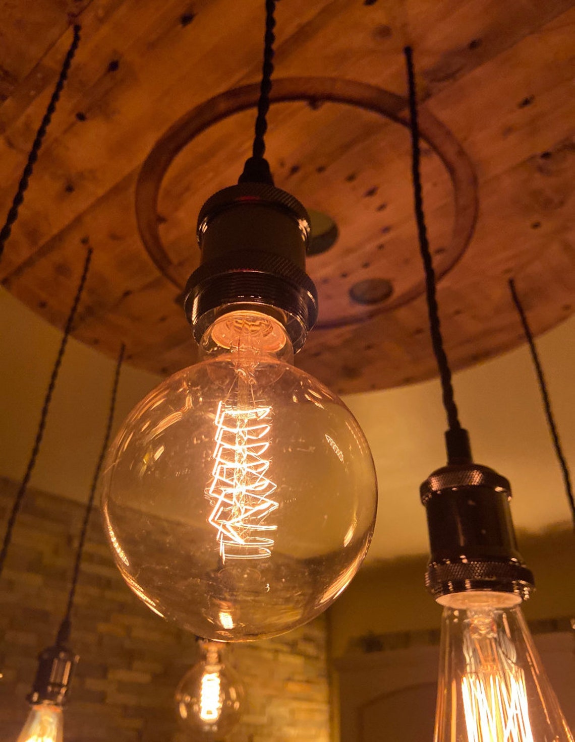 Rustic/ Industrial/rustic Cable Spool Light Chandelier Restored in ...