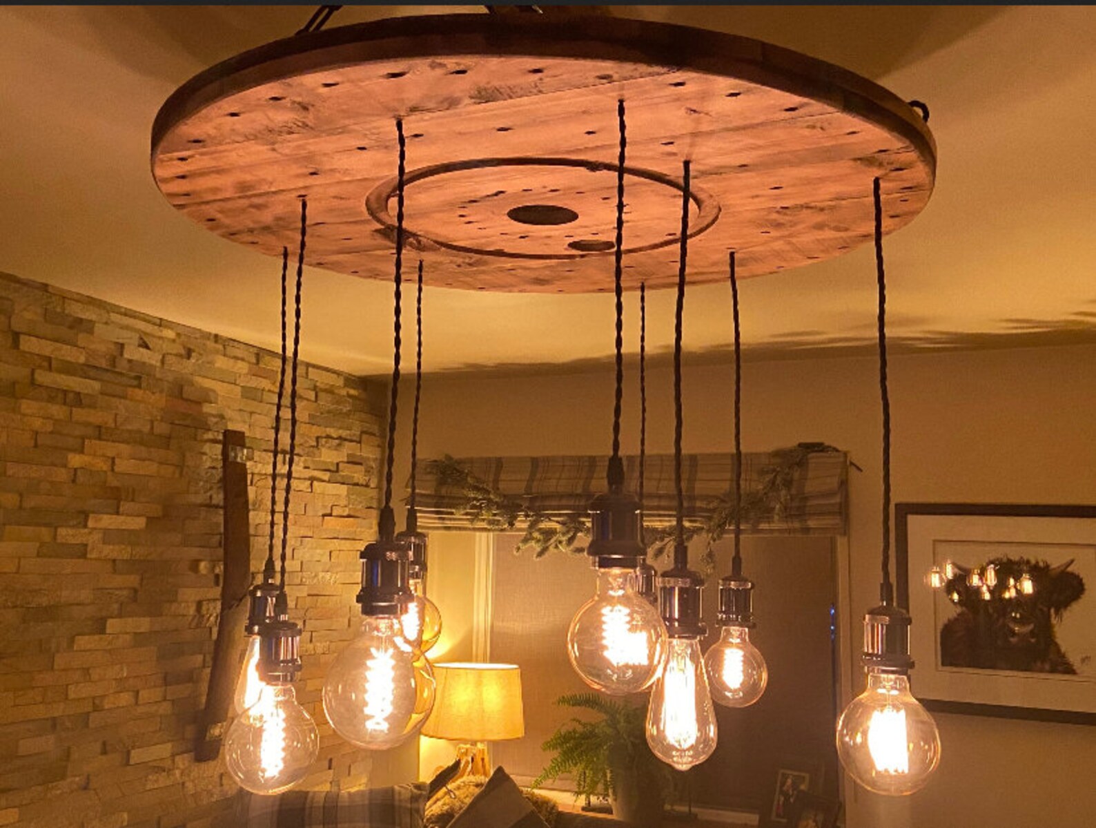 Rustic/ Industrial/rustic Cable Spool Light Chandelier Restored in ...