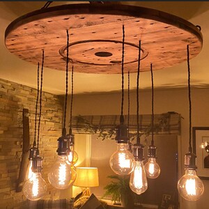 Rustic/ Industrial/rustic Cable Spool Light Chandelier Restored in ...
