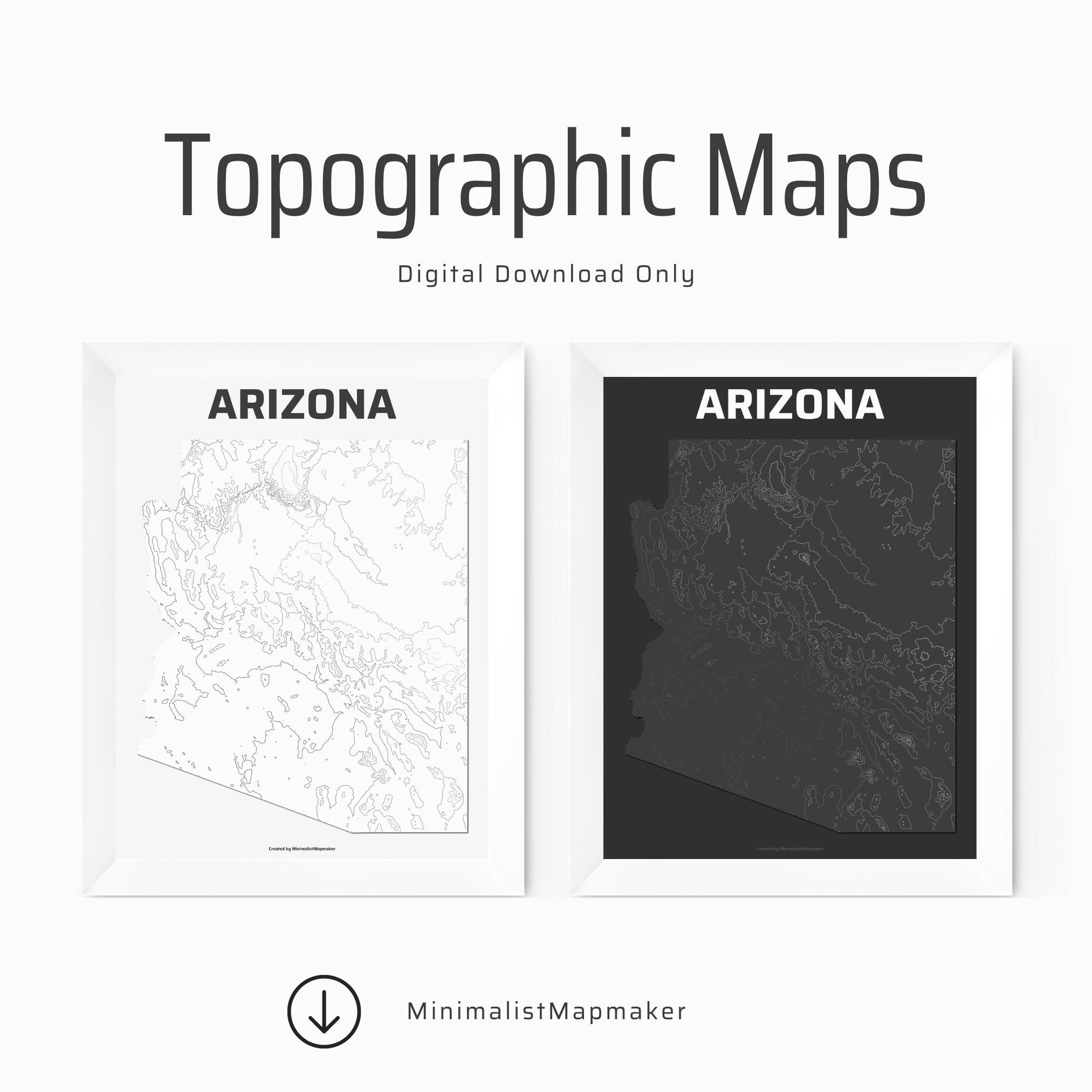 Digital Download Topographic Map – Arizona, State Map, Digital Download ...