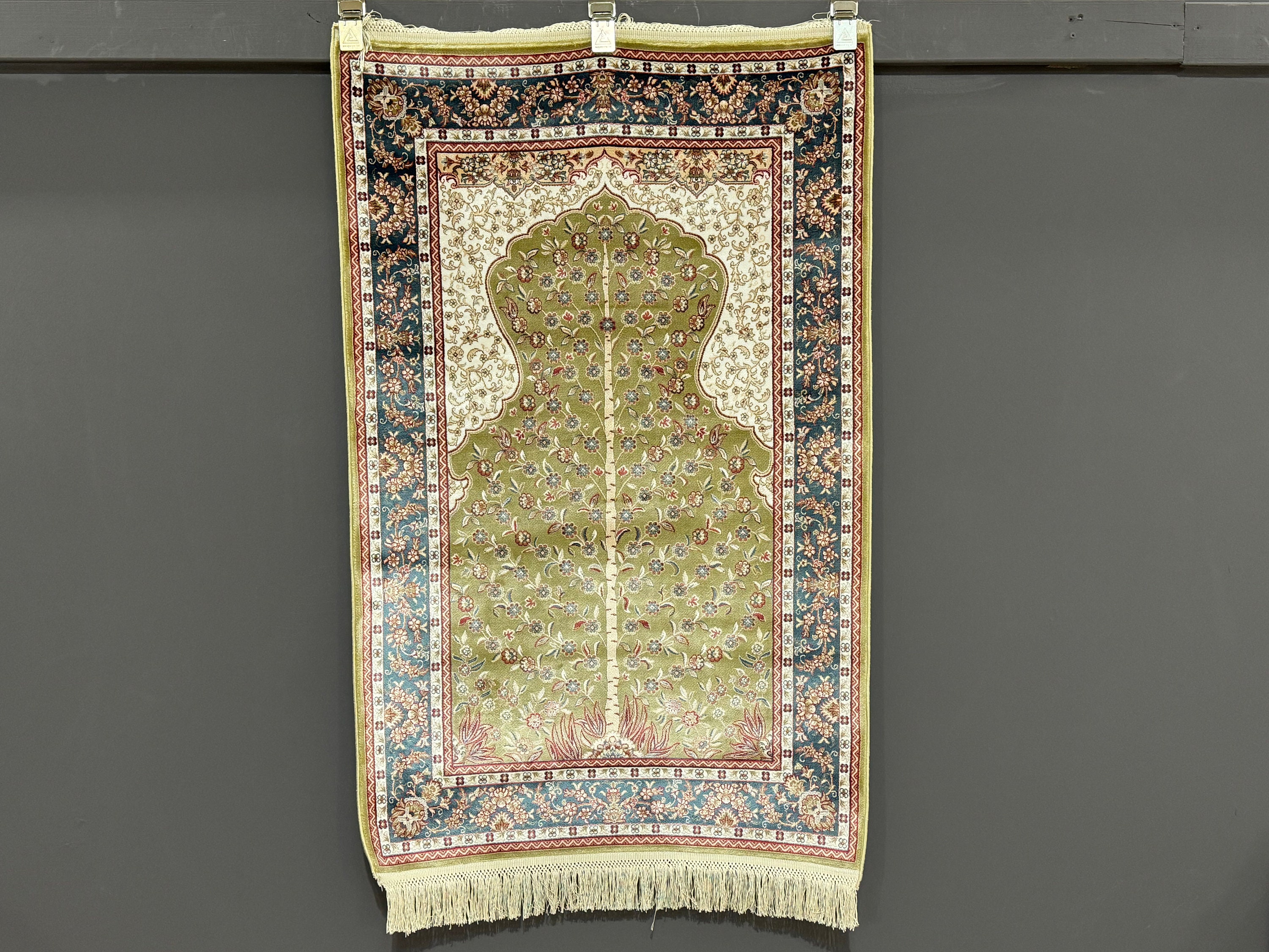 Green Cream Prayer Rug, 3x4 Silk Prayer Mat, Luxurıous Prayer Rug ...