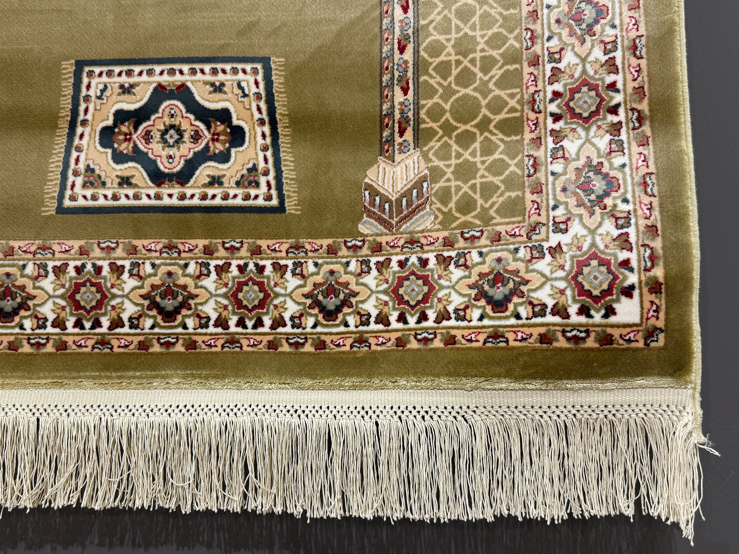 Prayer Rug With Kaaba Pattern, 3x4 Green Prayer Silk Rug, Bamboo Prayer ...