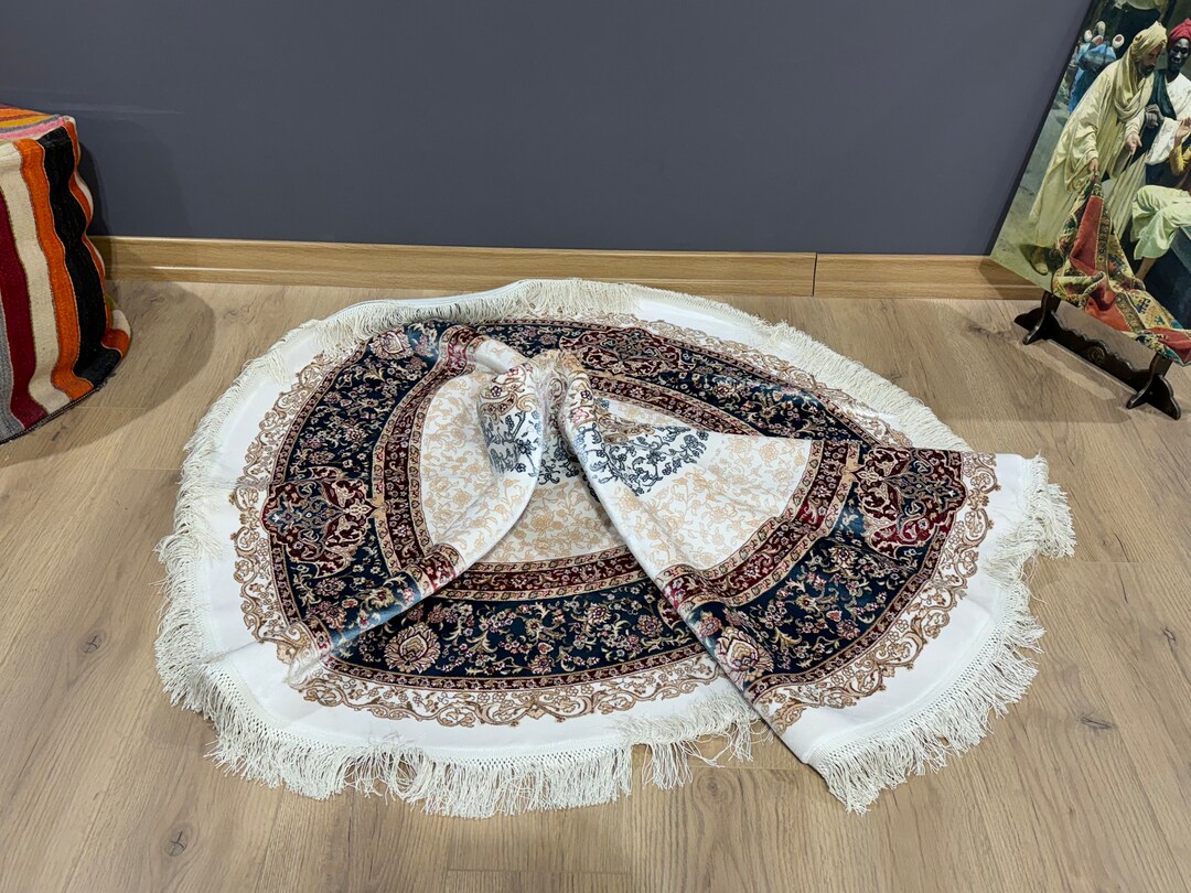 5x5 Cream Circle Rug, Bamboo Silk Circle Rug, Luxurıous Circle Rug ...