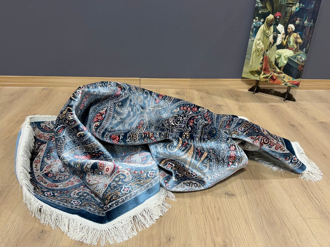 7x7 Blue Round Rug, Circle Silk Rug, Entry Rug, Entryway Decor, Bamboo ...