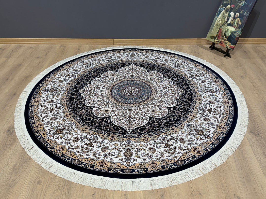 7x7 Bamboo Round Rug, Circle Rug, Bamboo Silk Carpet, Medallion Design ...