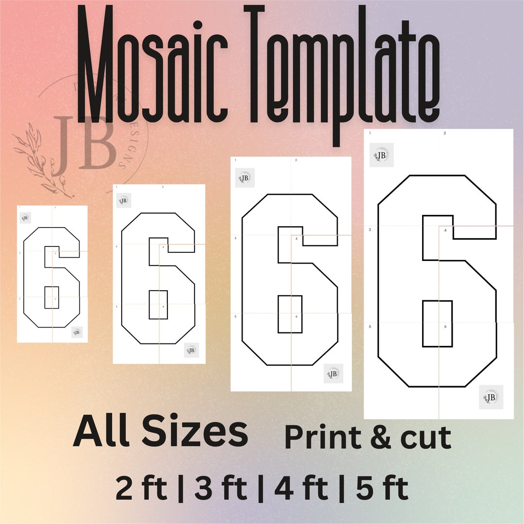 Mosaic Number 6 SQUARED , SIX Mosaic Template Square, 2ft, 3ft, 4ft ...